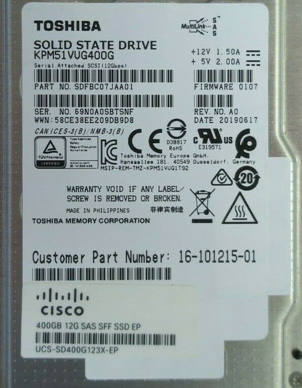 Cisco 400GB SAS 2 5" 12G UCS-SD400G123X-EP SFF Solid State Drive SSD ...