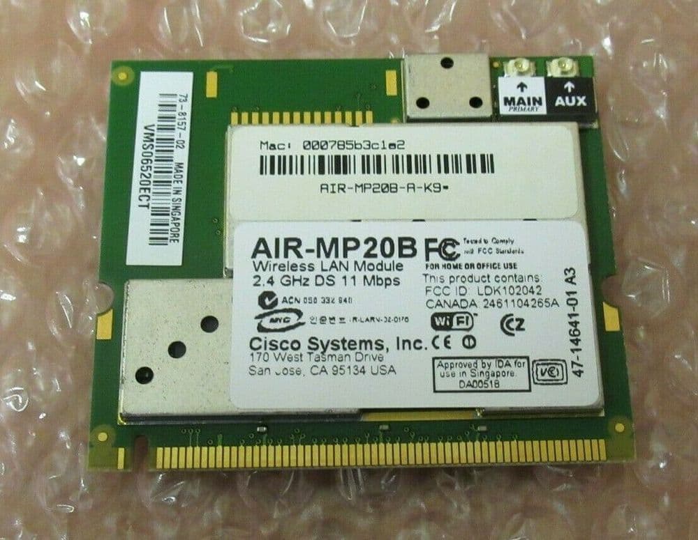 Cisco AIR-MP20B-A-K9 Wireless Wifi WLAN Mini PCI Network Card Module ...