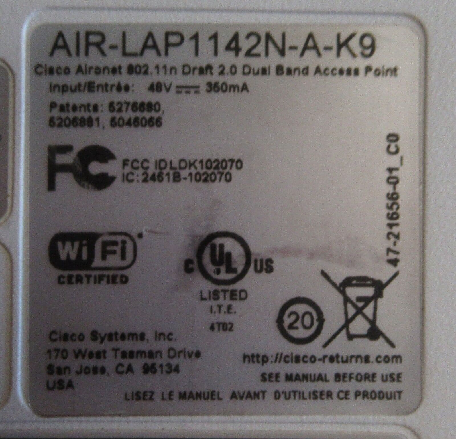 Cisco Aironet 1142N Wireless-N Access Point 300Mbps AIR-LAP1142N-A-K9 V07