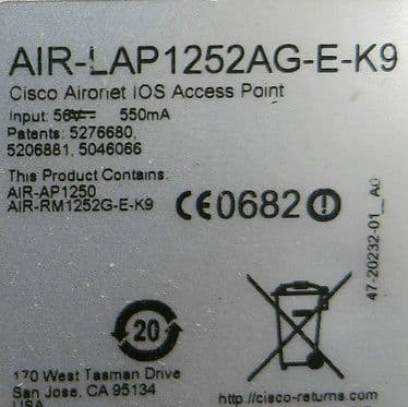 CISCO Aironet 1250 Series AIR-LAP1252AG-E-K9 Wireless Access Point