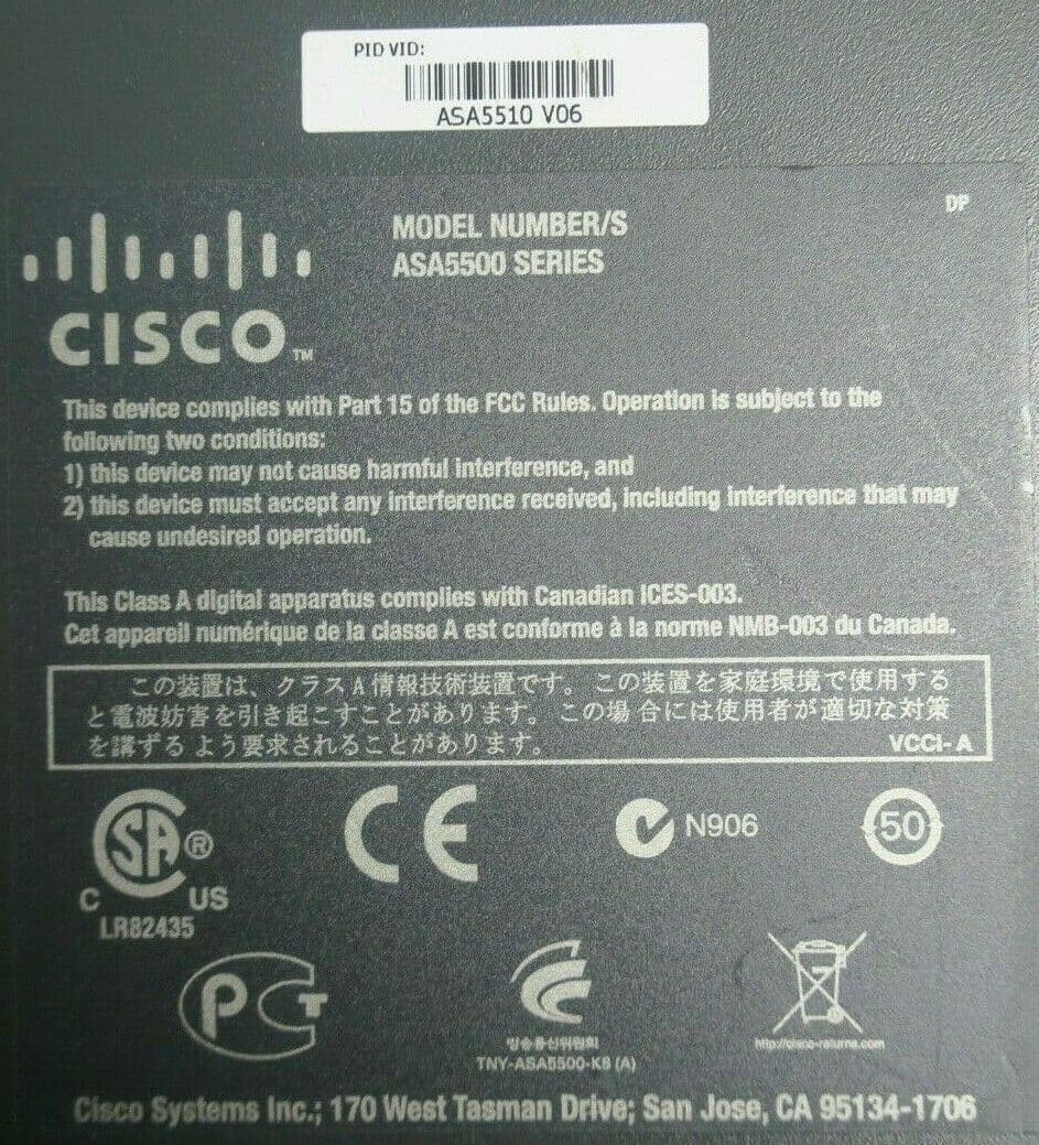 Cisco ASA5510-AIP10-K9 Adaptive Security VPN Firewall Appliance ASA-SSM ...