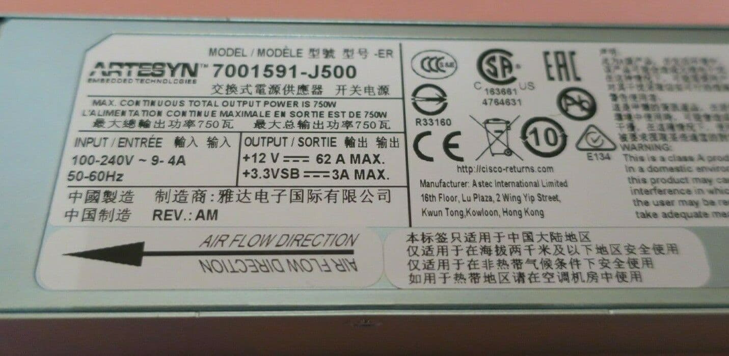 Cisco C4KX-PWR-750AC-R 750W AC Power Supply for 4500-X Series Switches ...