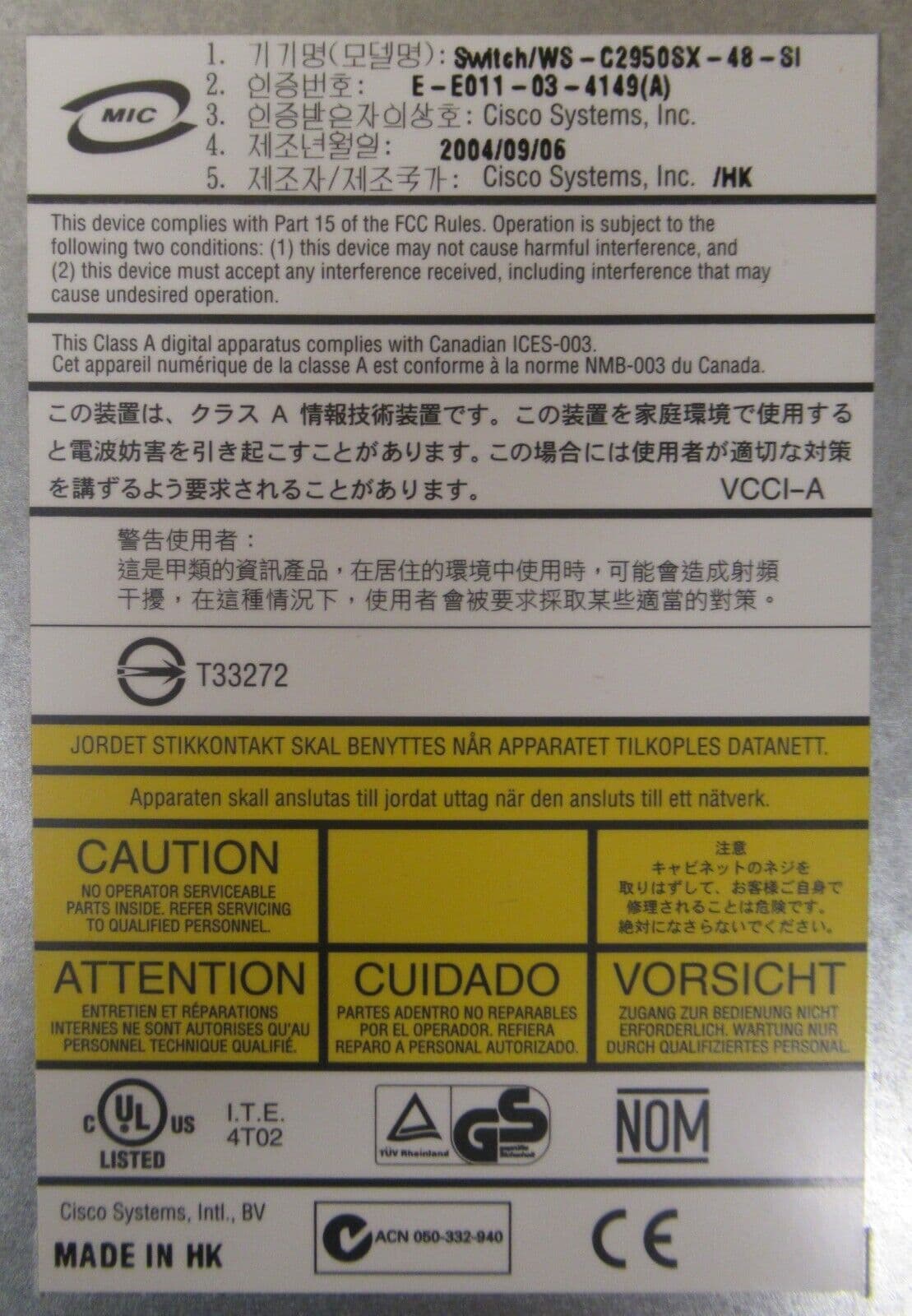 Cisco Catalyst 2950 WS-C2950SX-48-SI 48-Port Fast Ethernet Managed ...