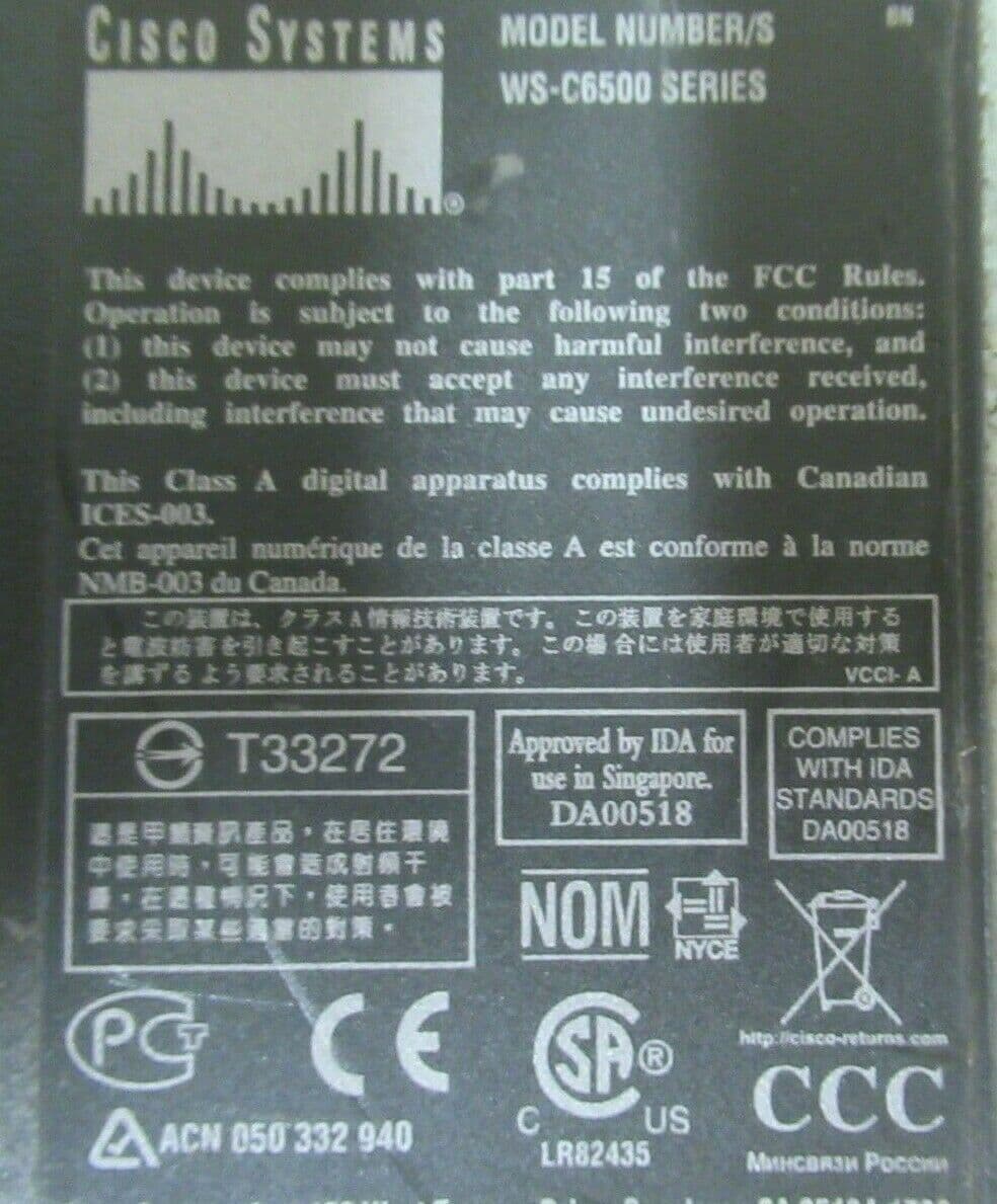 Cisco Catalyst 6500 Series WS-C6503-E 3-Slot 2 x PWR-1400-AC WS-X6516-GBIC