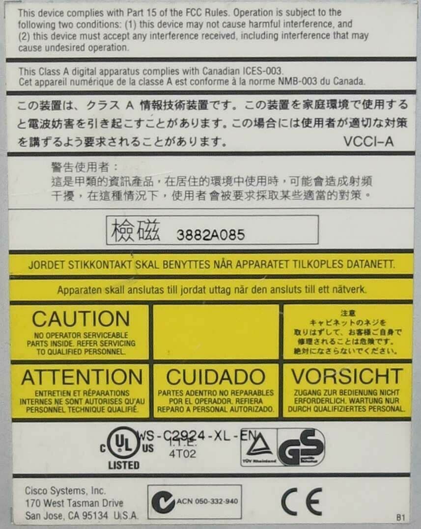 Cisco Catalyst WS-C2924-XL-EN 24-Port 10/100 1U Rackmount Fast Ethernet ...