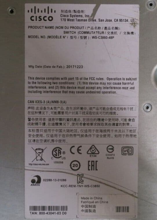 Cisco Catalyst WS-C3850-48P-L 48-Port PoE Gigabit Ethernet L2 Managed ...