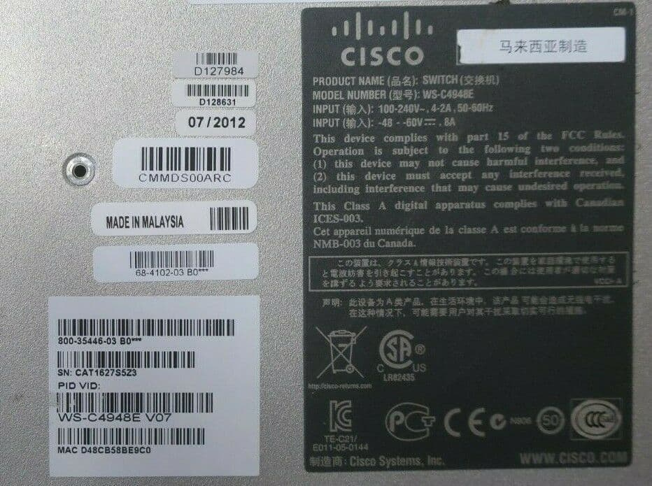 Cisco Catalyst WS-C4948E 48-Port Gigabit Ethernet 4x SFP Port Network ...