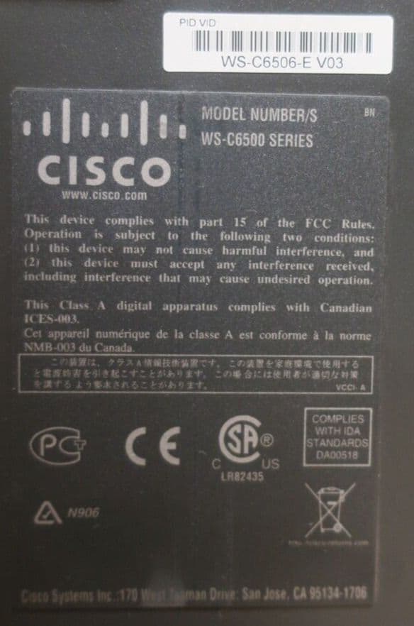 Cisco Catalyst WS-C6506-E 6-Slot Switch Chassis VS-S720-10G Switch Modules