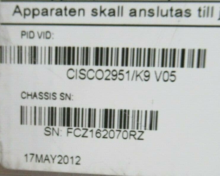 CISCO CISCO2951/K9 2951/K9 ISR 2U Gigabit Wired Integrated Services Router
