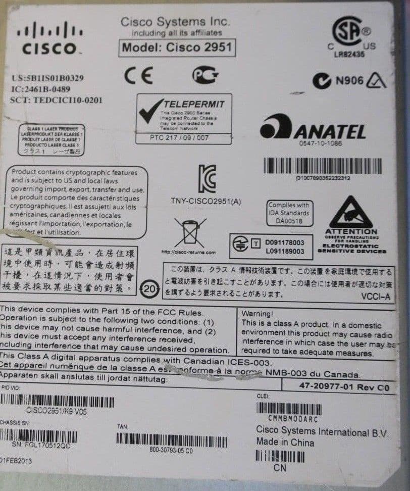 CISCO CISCO2951/K9 2951/K9 - ISR Integrated Services Router SM-ES3G-16-P