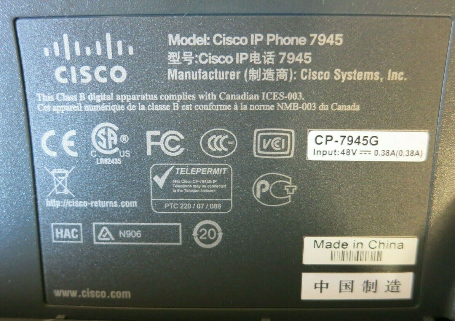 Cisco CP-7945G Unified VoIP IP Business Display Telephone Phone Desktop ...