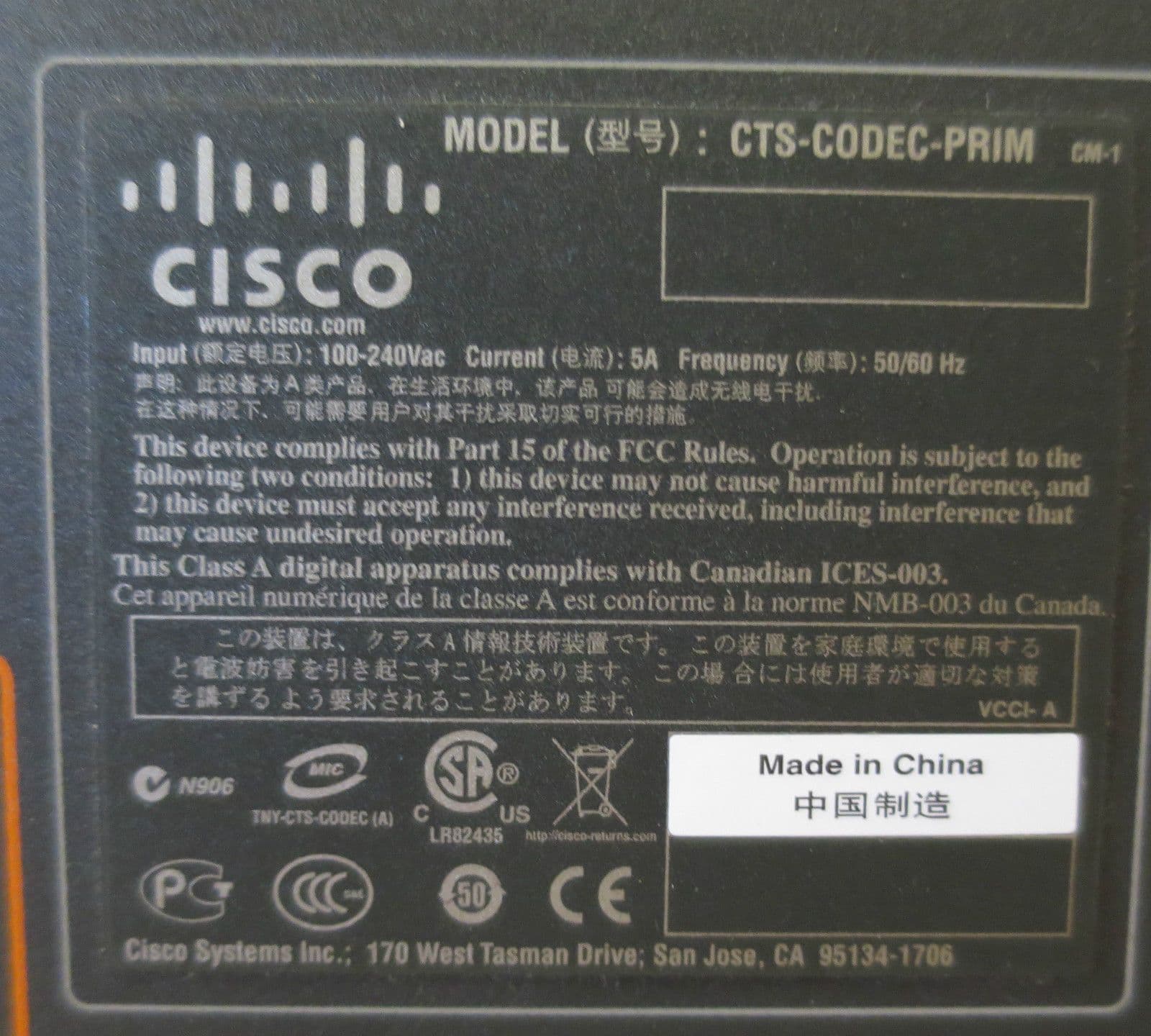 Cisco CTS-CODEC-PRIM Telepresence Primary Codec HDMI V07 800-28191-08 ...