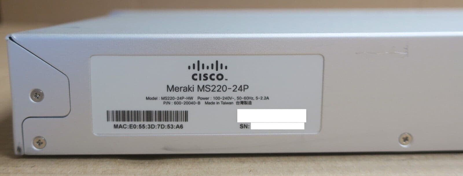Cisco Meraki MS220-24P 20x 1GbE RJ45 4x Shared PoE Managed L2 Switch ...