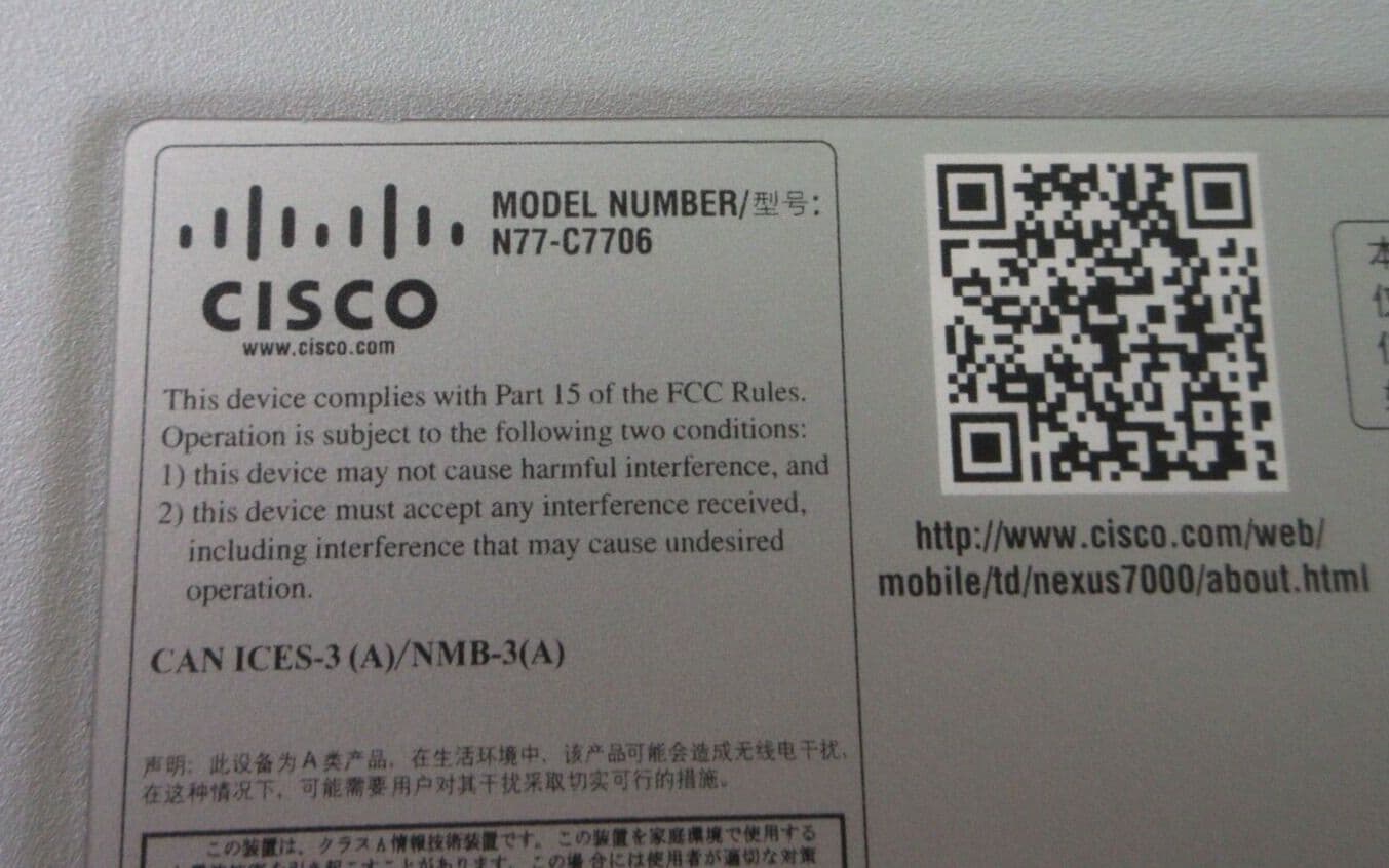 Cisco Nexus 7706 2x 24-Port 40Gb QSFP 1x 48-Port 10Gb 6x 220Gb Fabric-2 ...