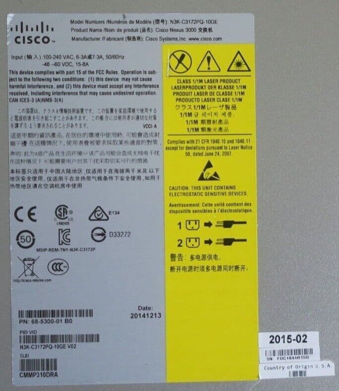 Cisco Nexus N3K-C3172PQ-10GE 3172PQ 48x 10Gb SFP 6x 40Gb QSFP Port 1U ...