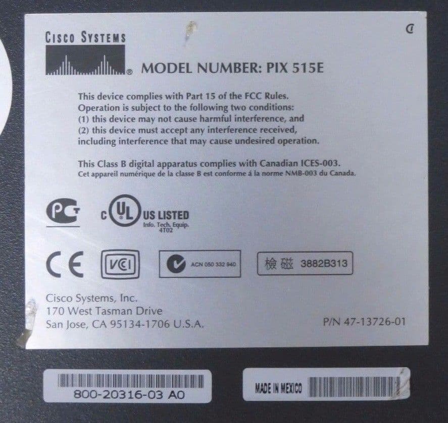Cisco PIX-515E-R-BUN VPN Network Security Firewall Appliance 515E Series