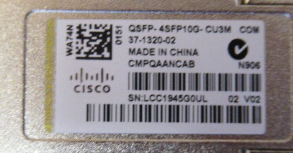 Cisco QSFP-4SFP10G-CU3M 37-1320-02 QSFP To 4x SFP 10G 3M Passive Copper ...
