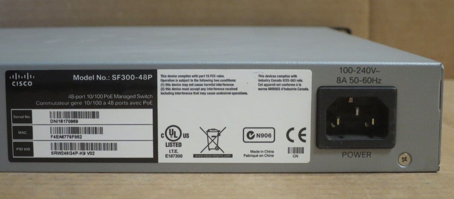 Cisco SF300-48P 48 Port PoE 10/100 2x SFP Port Stackable Managed Switch