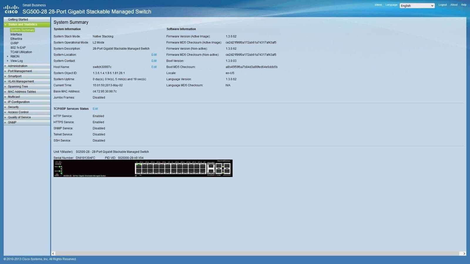 Cisco SG500-28-K9 24-Port With 4 Gigabit Ethernet Stackable Managed Switch