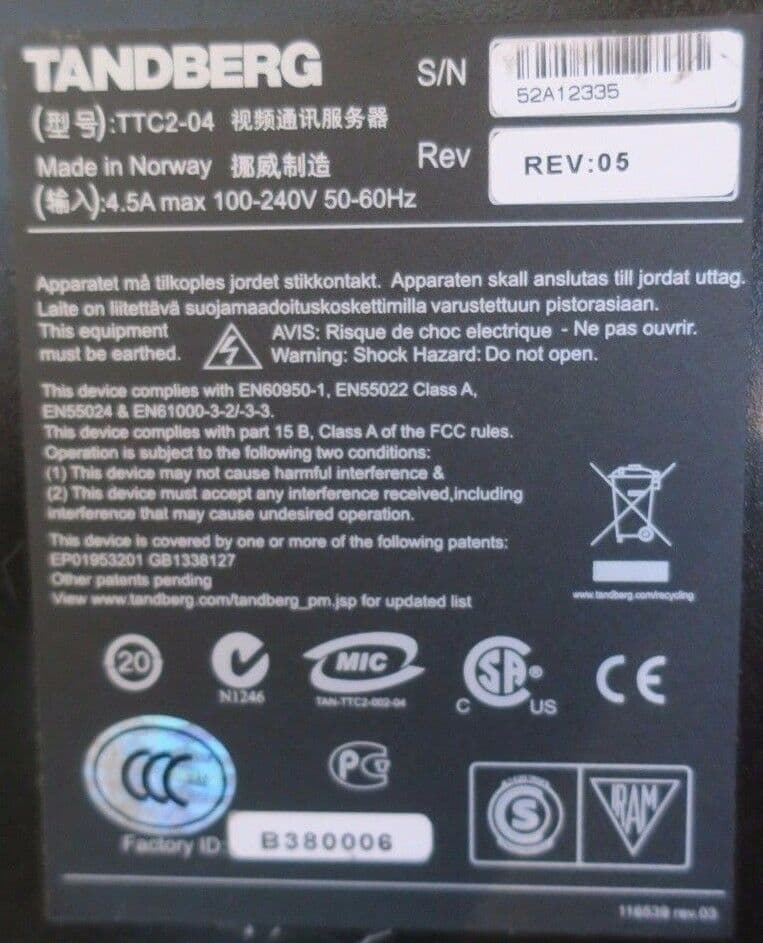 Cisco Tandberg TTC2-04 TelePresence Video Communication Server Hardware ...