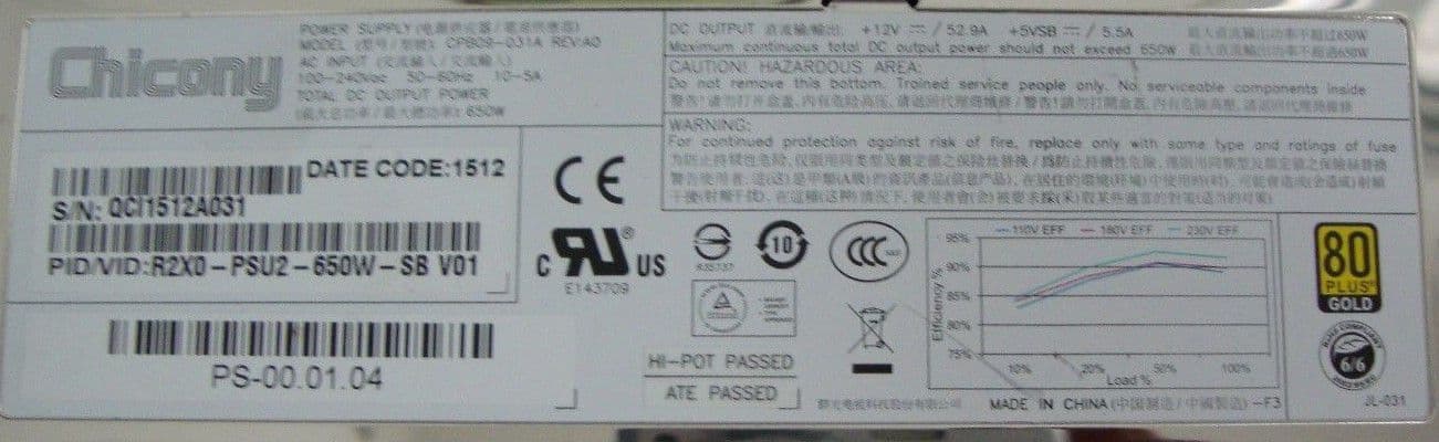 Cisco UCS C210 M2 R2X0-PSU2-650W-SB 650W Hot-Plug Power Supply 74-7541-01