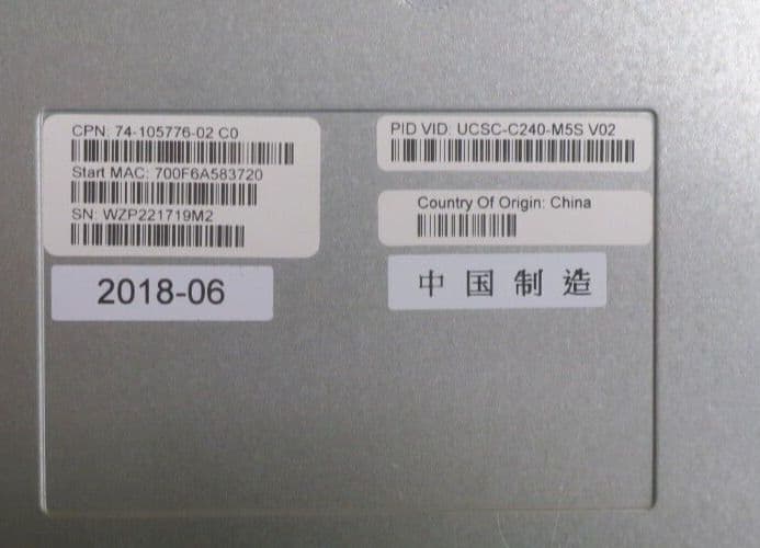 Cisco UCS C240 M5 CTO Server 1-2 2nd Gen Scalable CPU 24-DIMM 8x 2 5" Bay