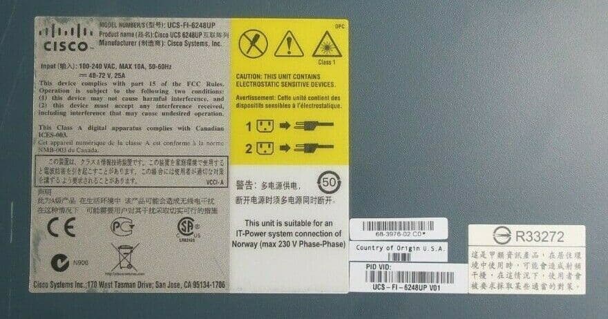 Cisco UCS-FI-6248UP 32Port 10Gb Fabric Interconnect Switch UCS-FI-E16UP ...