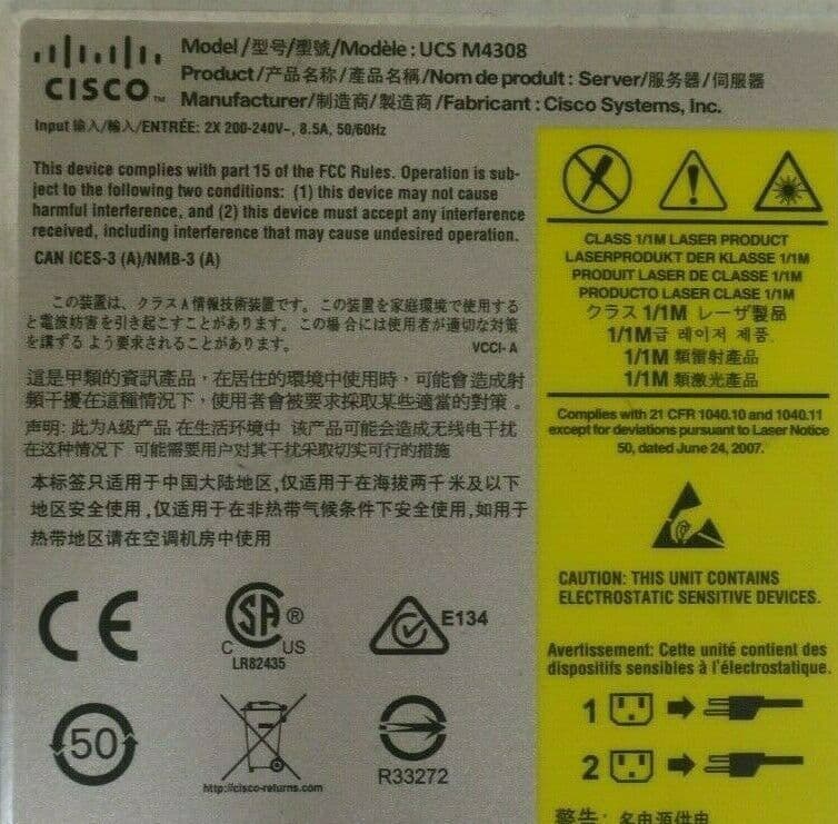 Cisco UCS M4308 Chassis 8x UCS M142 Compute Cartridge 2x E3-1240Lv3 ...