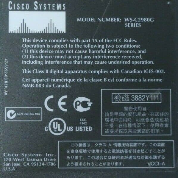 Cisco WS-C2980G-A 80x 10/100 Fast Ethernet 2x 1GbE GBIC Port L2 Managed ...