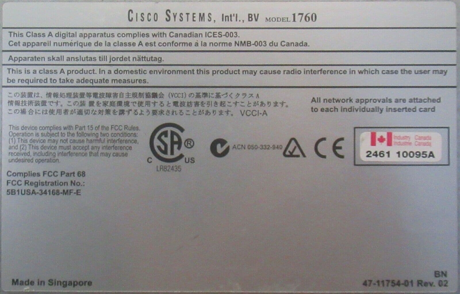 CISCO1760 1700 Series Modular Access 10/100 Ethernet Managed Router