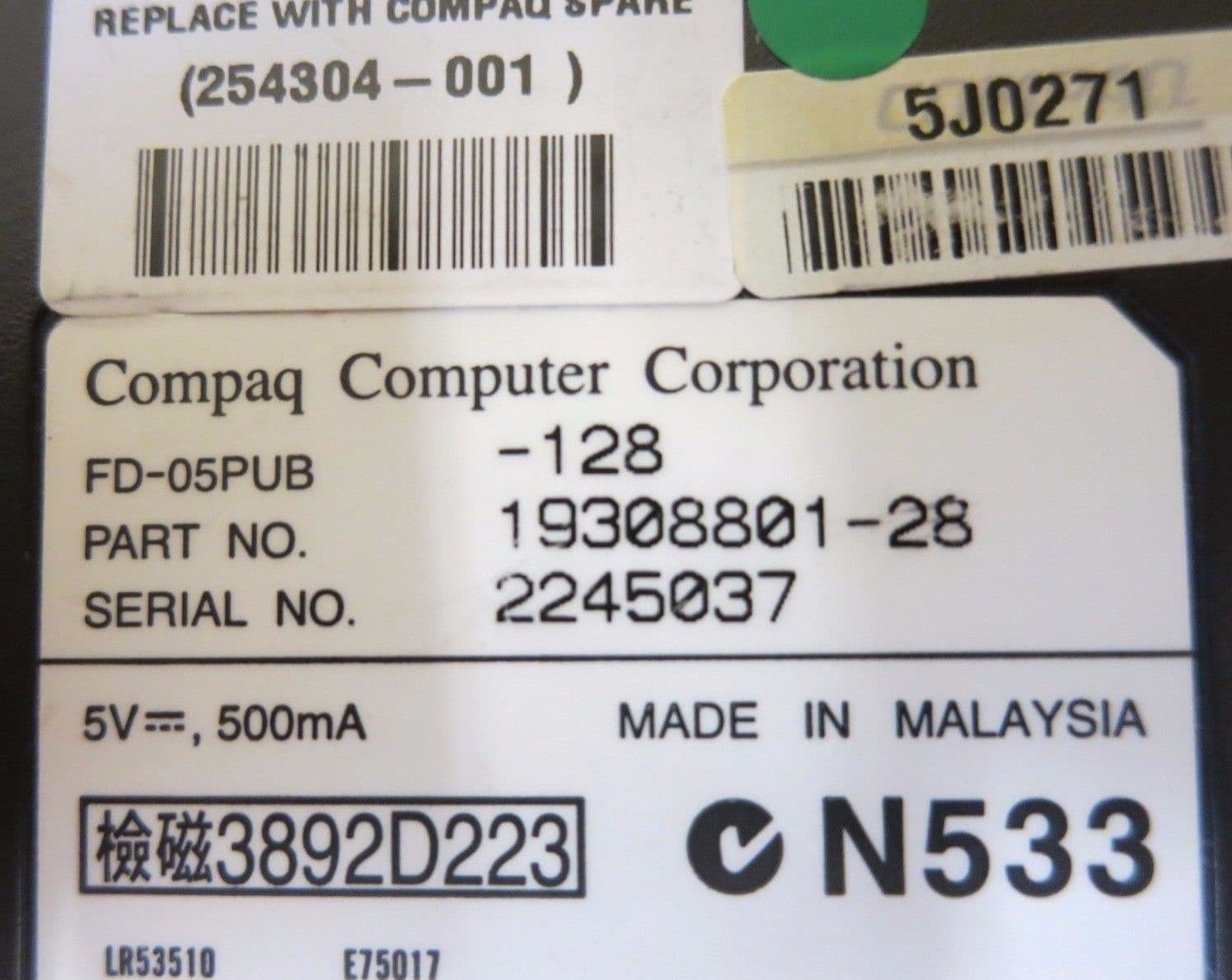 Compaq 19308801-28 254304-001 USB 3 5" 1 44MB External Portable Flopply ...