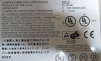 Compaq 4 Port Switch Box VGA / Keyboard / Mouse 169968-001 Series 3315