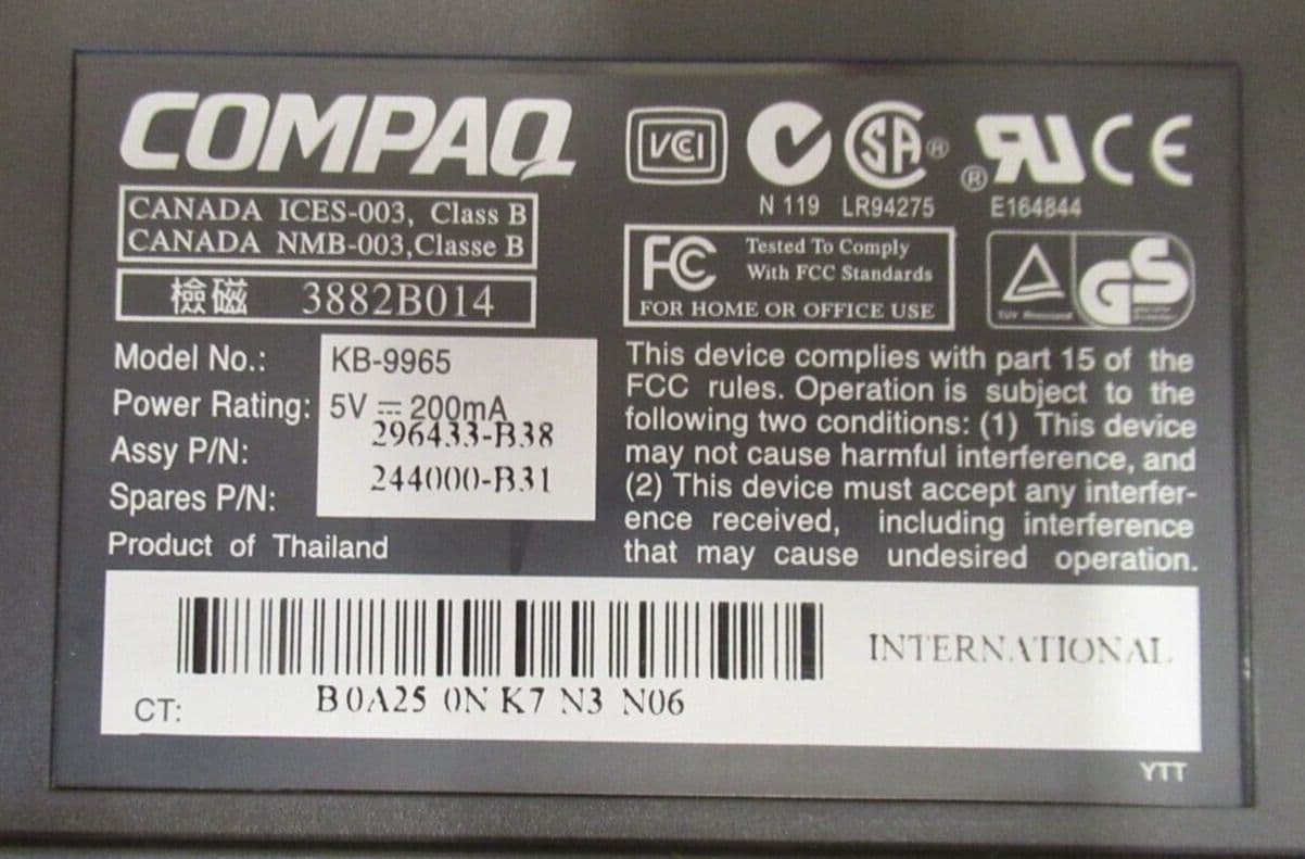 Compaq KB-9965 296433-B38 244000-B31 PS/2 Wired Black UK QWERTY ...