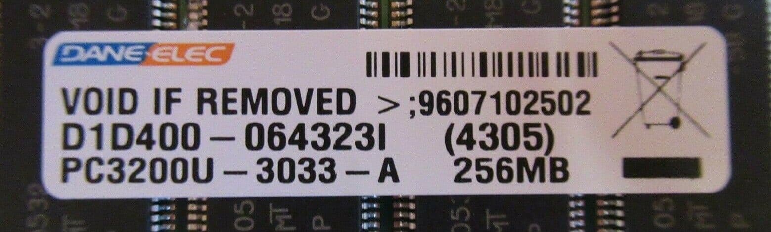 Dane-Elec D1D400-064323I 1GB 4x256MB PC3200 DDR non-ECC CL3 184P DIMM ...
