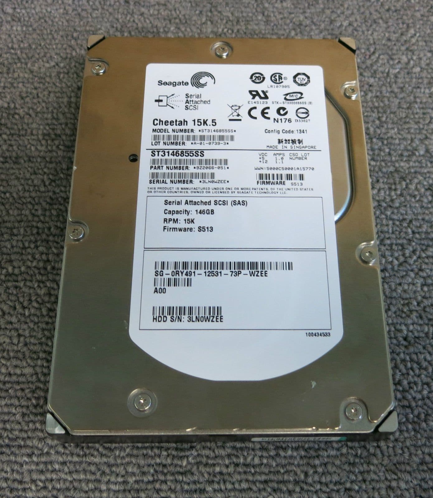 Dell 0RY491 RY491 ST3146855SS 146GB 15K RPM SAS 3 5" Hotswap Hard Drive