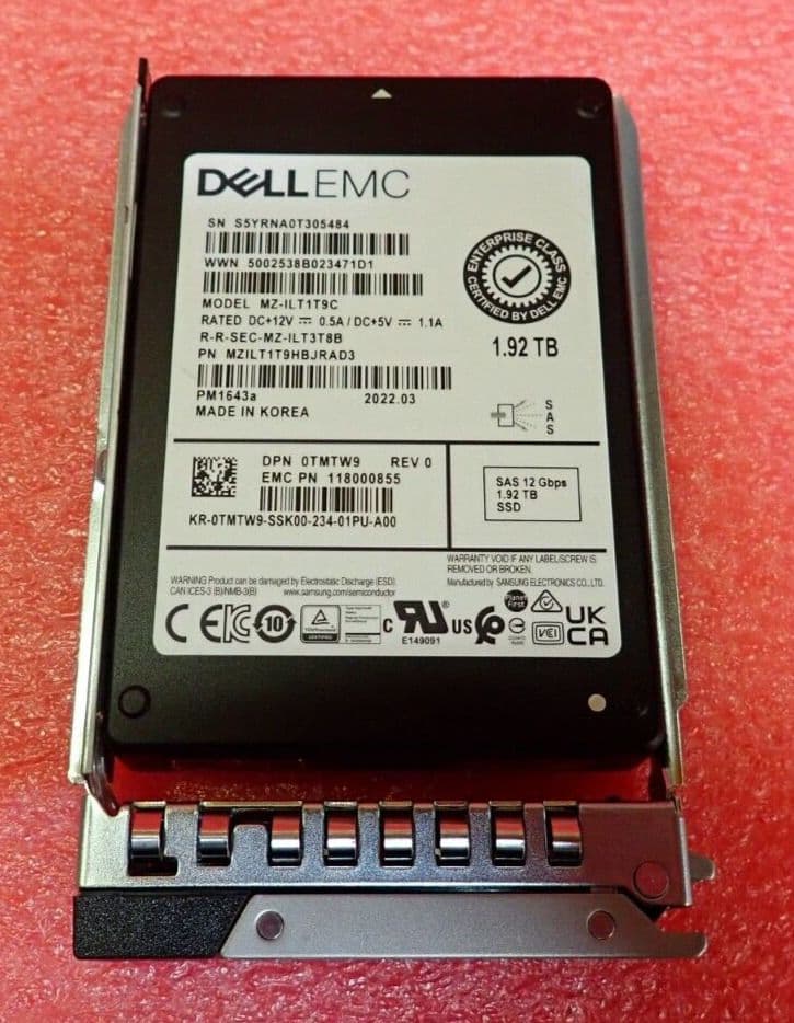 Dell 1 92TB SAS 12G 2 5" RI SSD MZ-ILT1T9C TMTW9 14th/15th Gen Caddy