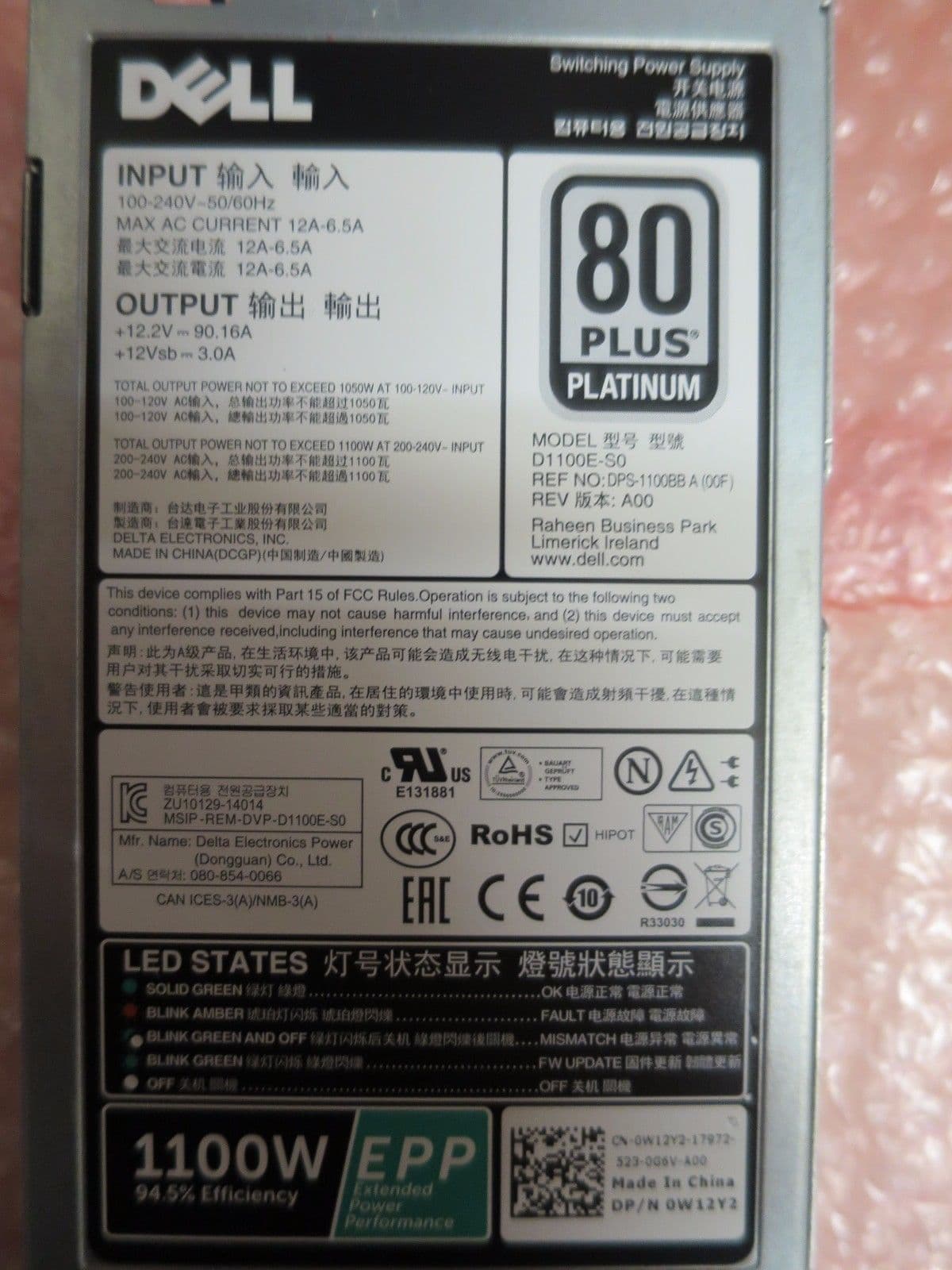 DELL 1100W PLATINUM POWER SUPPLY PSU for R730XD R730 R630 T430 T630 pn ...