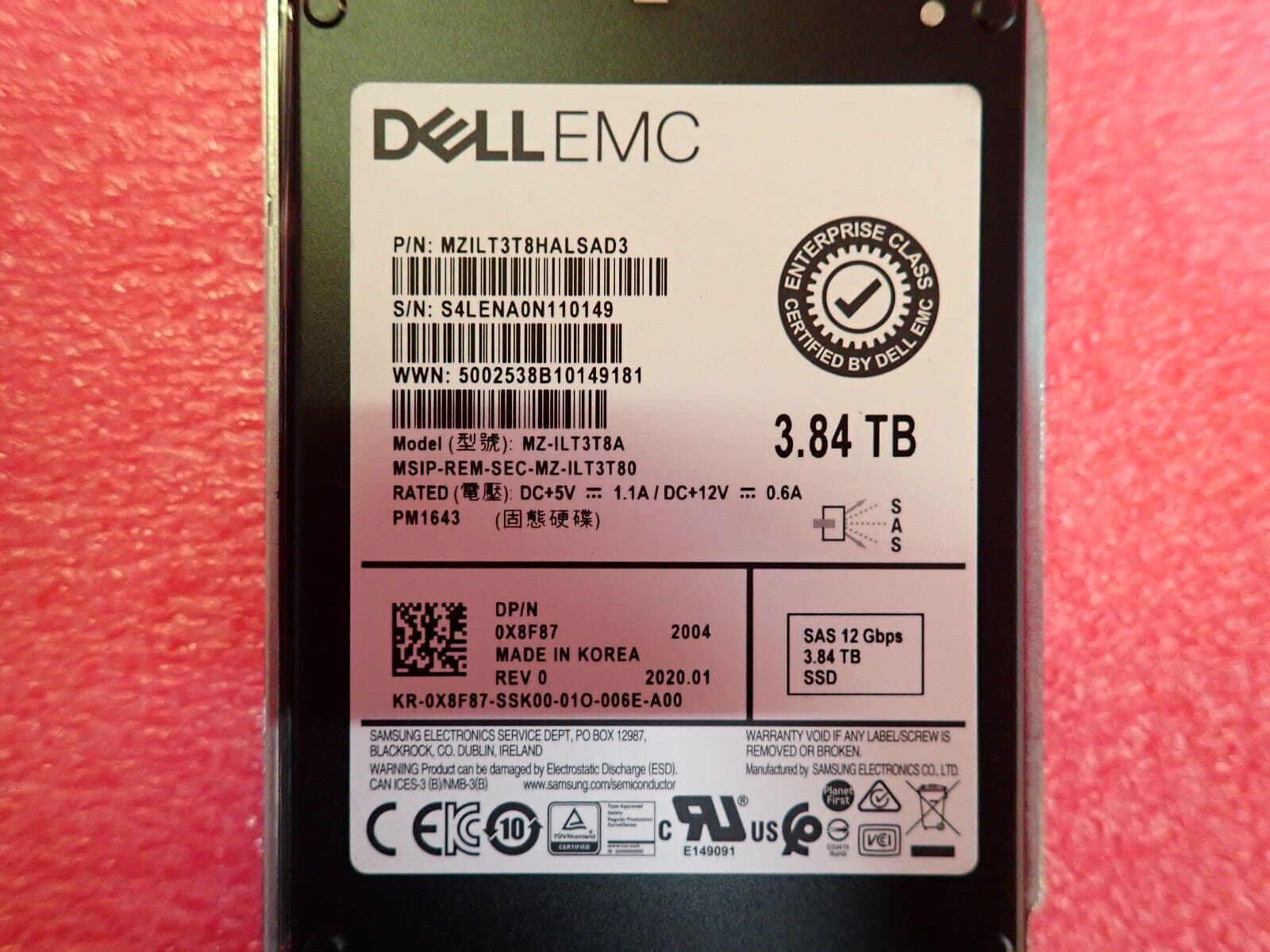 Dell 3 84TB SSD SAS 2 5" 12G X8F87 Samsung MZ-ILT3T8A PM1643 R640 R740 ...