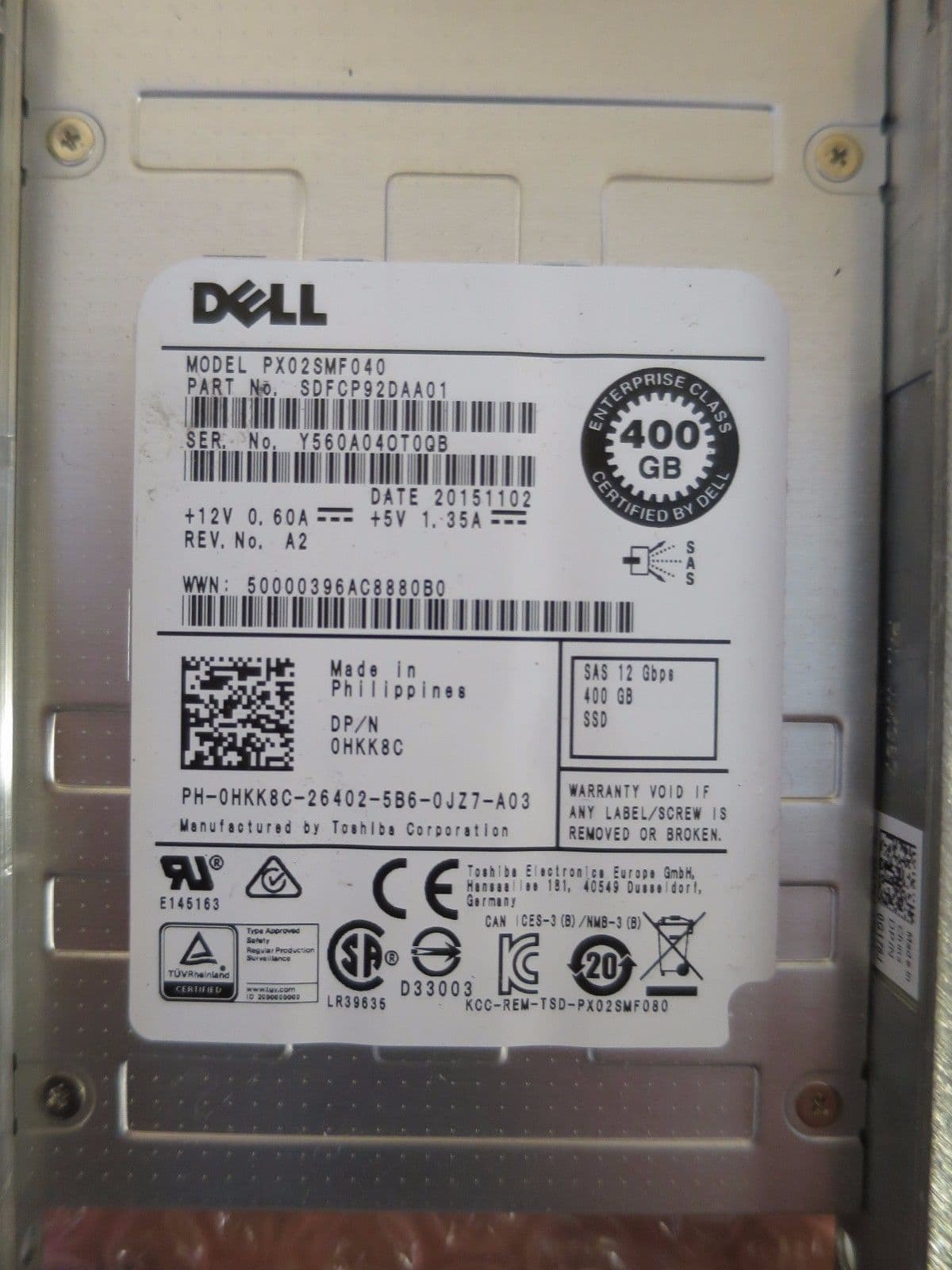 Dell 400GB SSD 12GBps SAS 2 5" eMLC Hot plug Hard Drive HKK8C PowerEdge ...