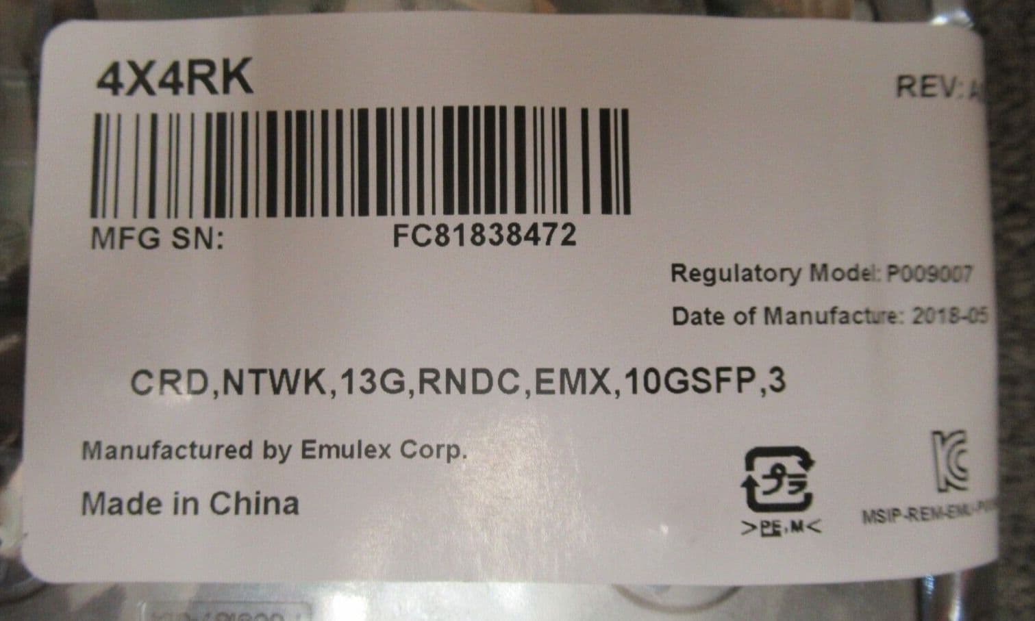 Dell 4X4RK PowerEdge R630 R730 R730XD R930 Quad-Ports SFP Network ...