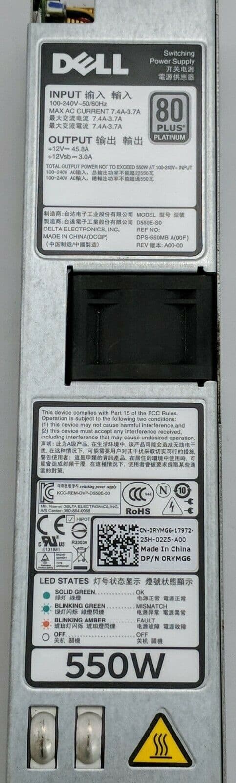 Dell 550W 80Plus Platinum Redundant Power Supply PSU PowerEdge R320 ...