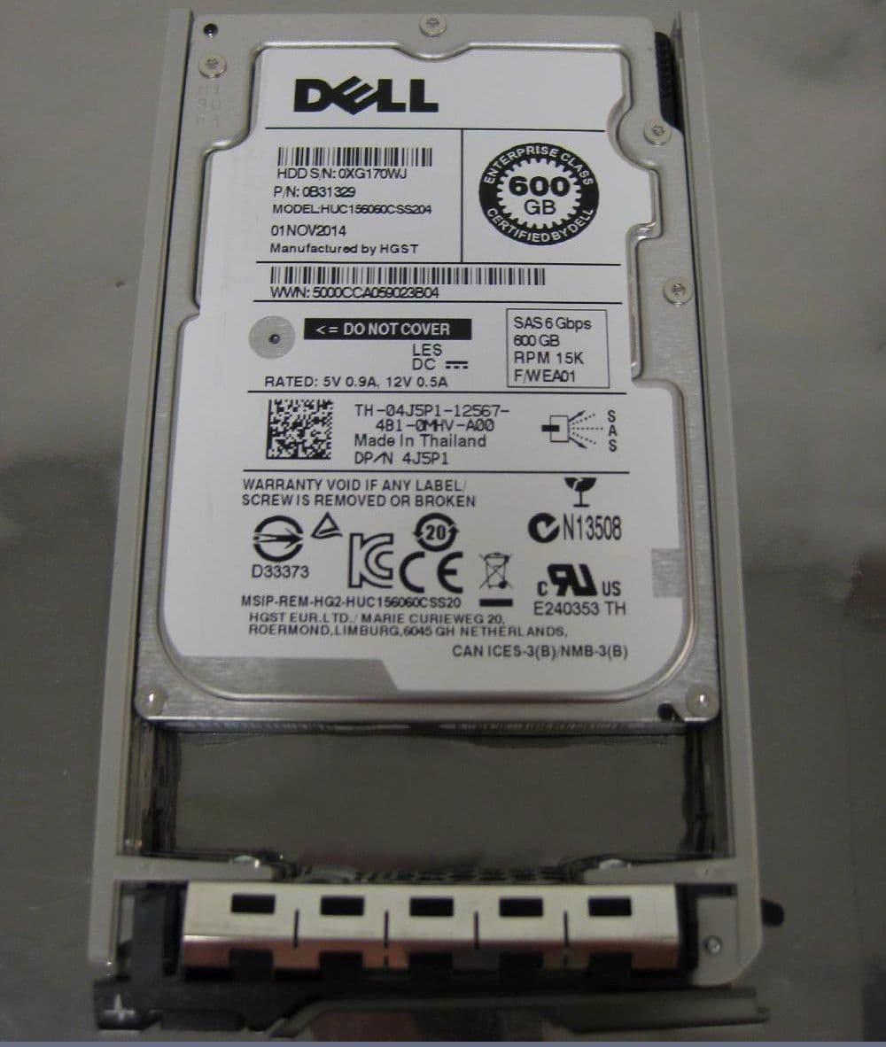 Dell 600GB 15K 6Gb/s SAS 2 5 Hot Swap Hard Drive HDD 4J5P1 / 04J5P1 In ...