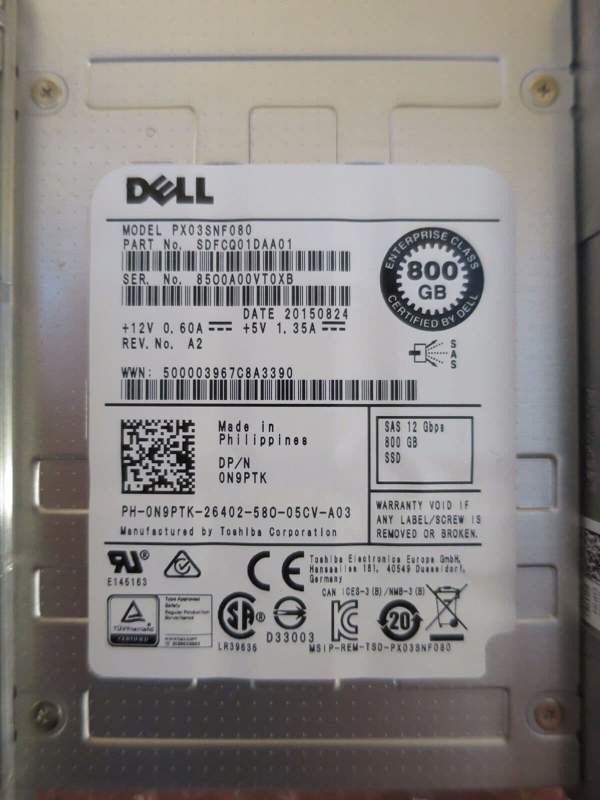 Dell 800GB SAS 12G 2 5" RI eMLC SSD PX03SNF080 N9PTK 14th/15th Gen Caddy