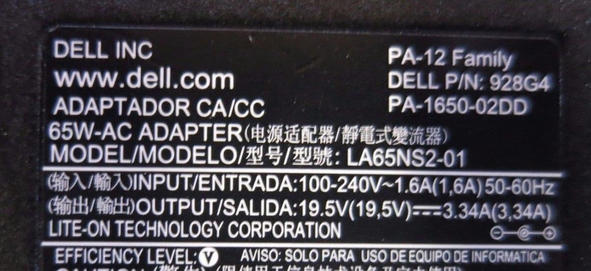 Dell 928G4 LA65NS2-01 Laptop AC Power Adapter Charger 65W 19 5V 3 34A