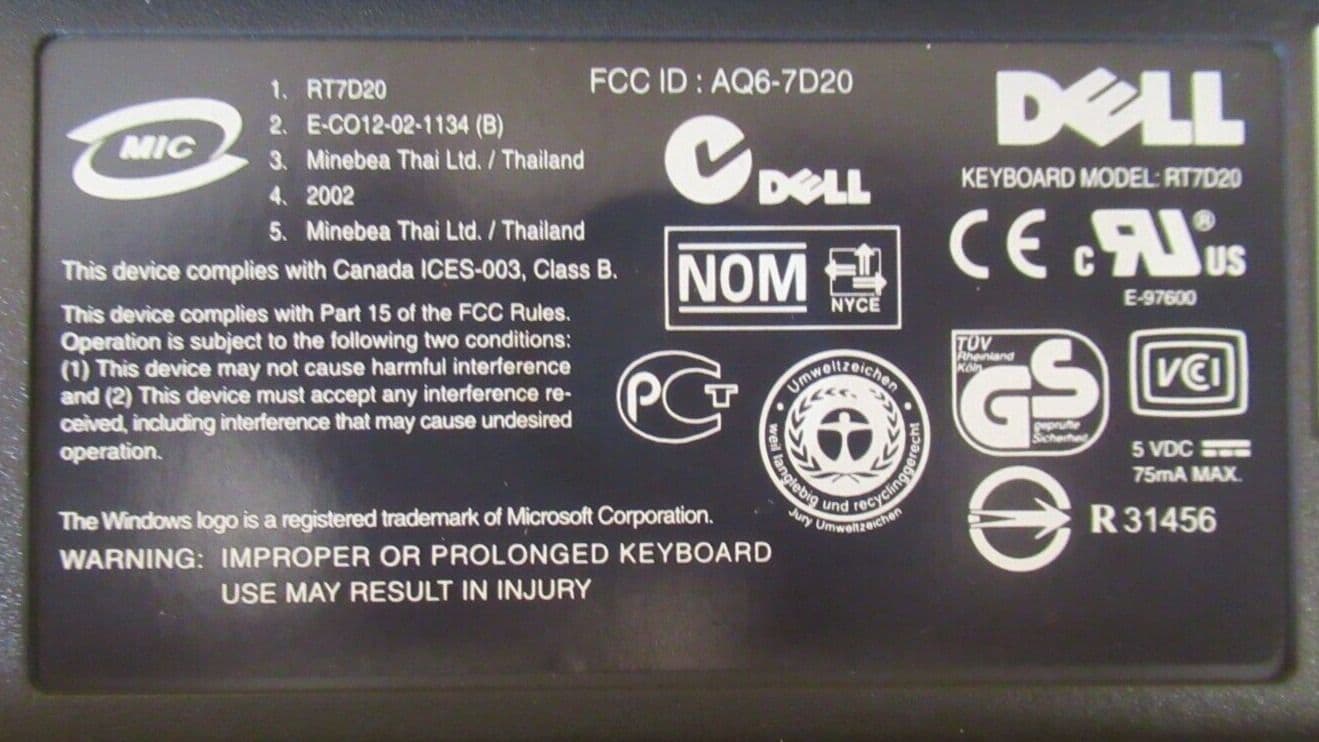 Dell AQ6-7D20 5N292 PS/2 Wired Black 104-key UK QWERTY Standard Keyboard