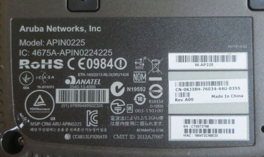 Dell Aruba Networks W-AP225 PoE Wireless Access Point 802 11ac KJ38H ...