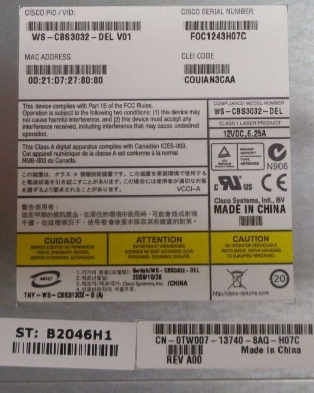 Dell Cisco Catalyst CBS3032 WS-CBS3032-DEL Blade Switch Module TW007 ...