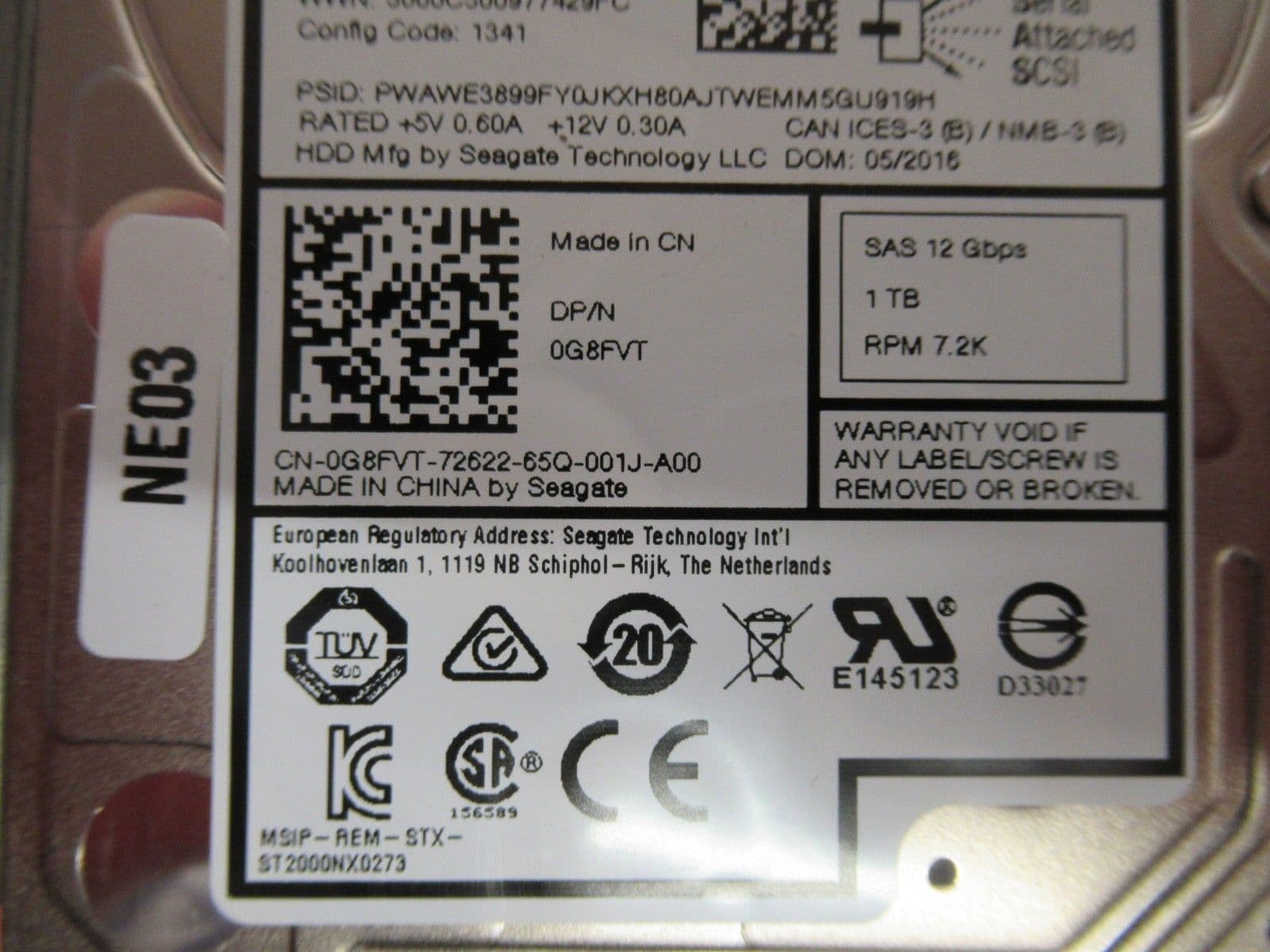 Dell Compellent 1TB 7 2K 12Gbps 2 5" SAS HDD Hard Disk Drive G8FVT Dell ...