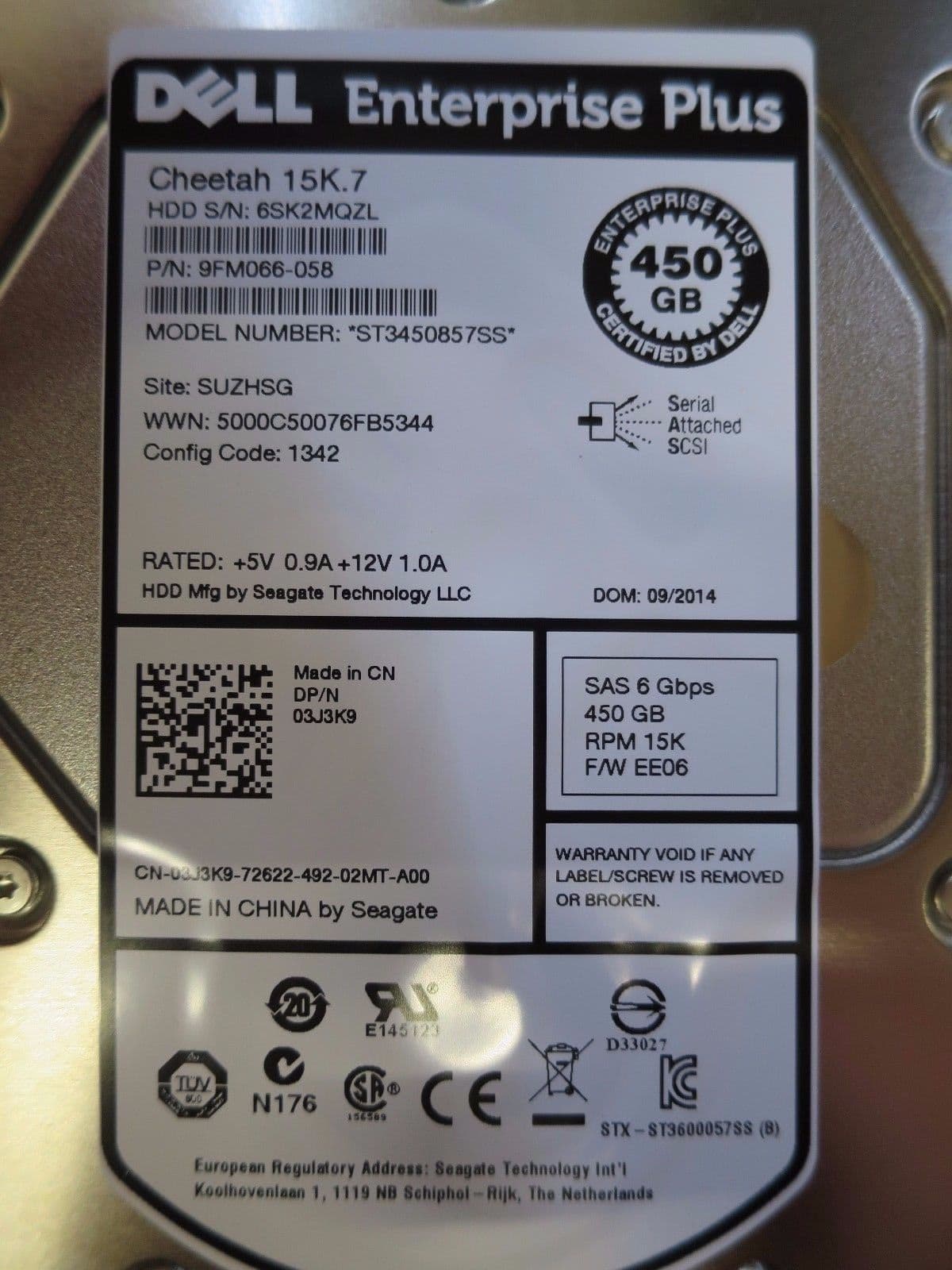 Dell Compellent 3J3K9 450Gb 15K 3 5" SAS 6Gbp/s HDD Hard Disk Drive ...