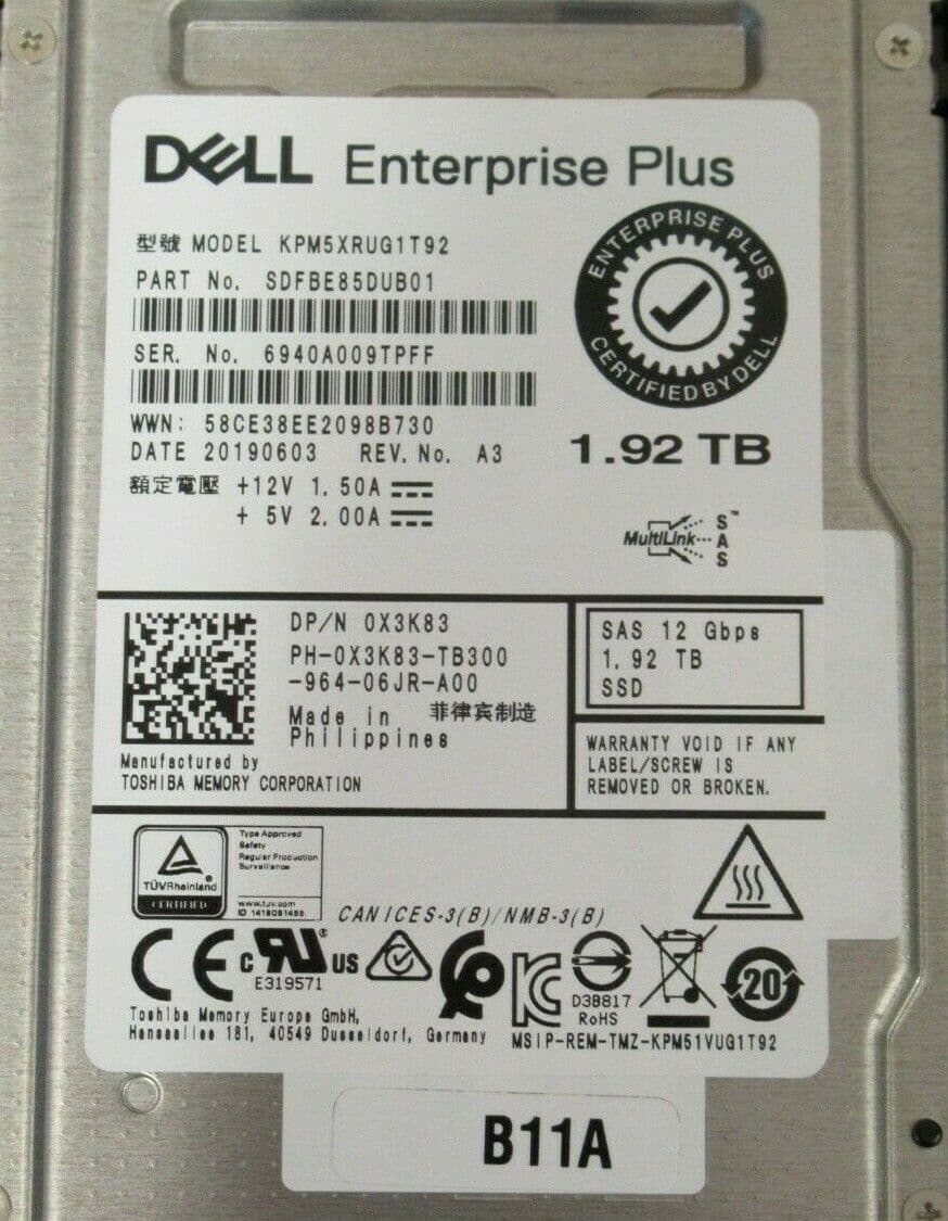 Dell Compellent Enterprise Plus X3K83 2 5" 1 92TB 12Gb/s SAS RI Hot ...